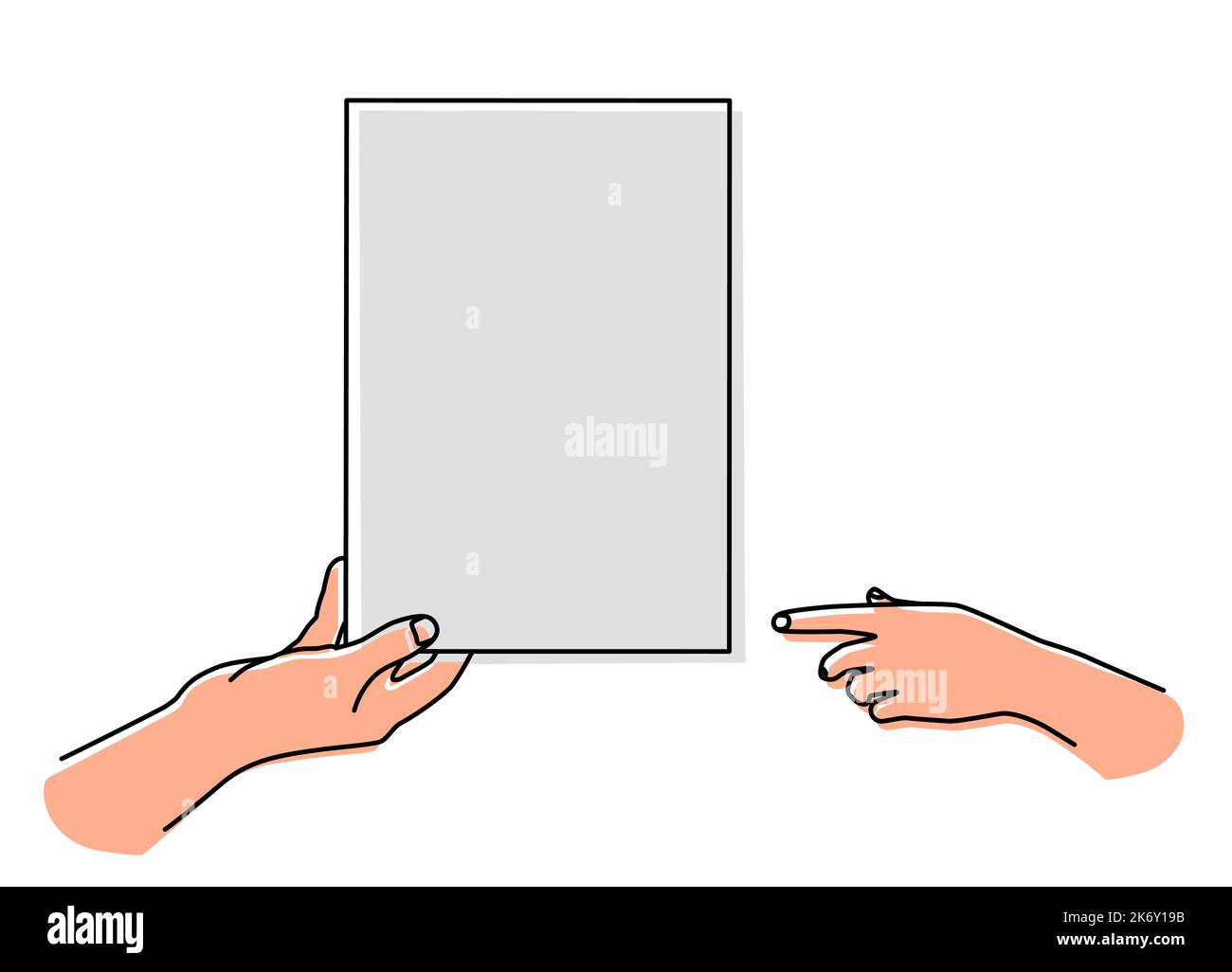 Hand holding a document and giving it. Man gives a document to a woman ...