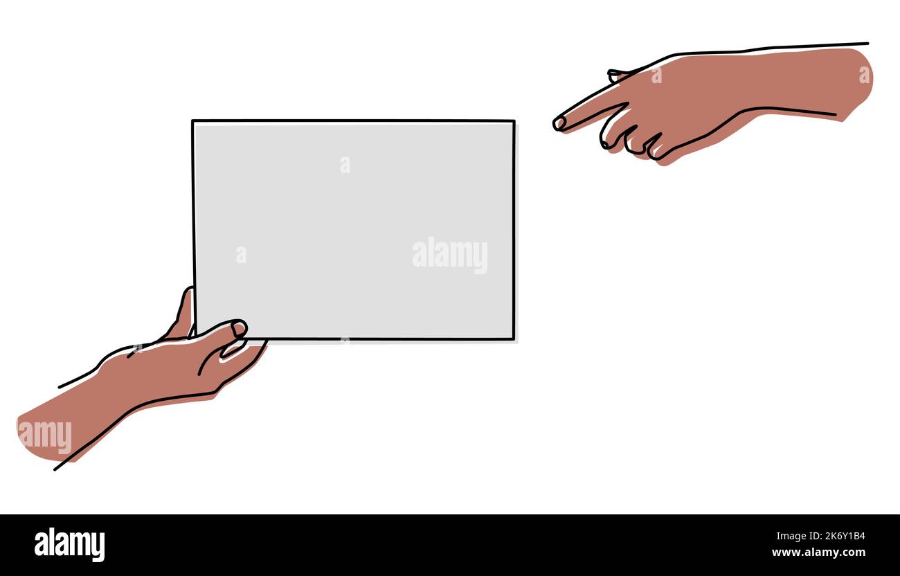 Hand holding a document and giving it. Man gives a document to a woman ...