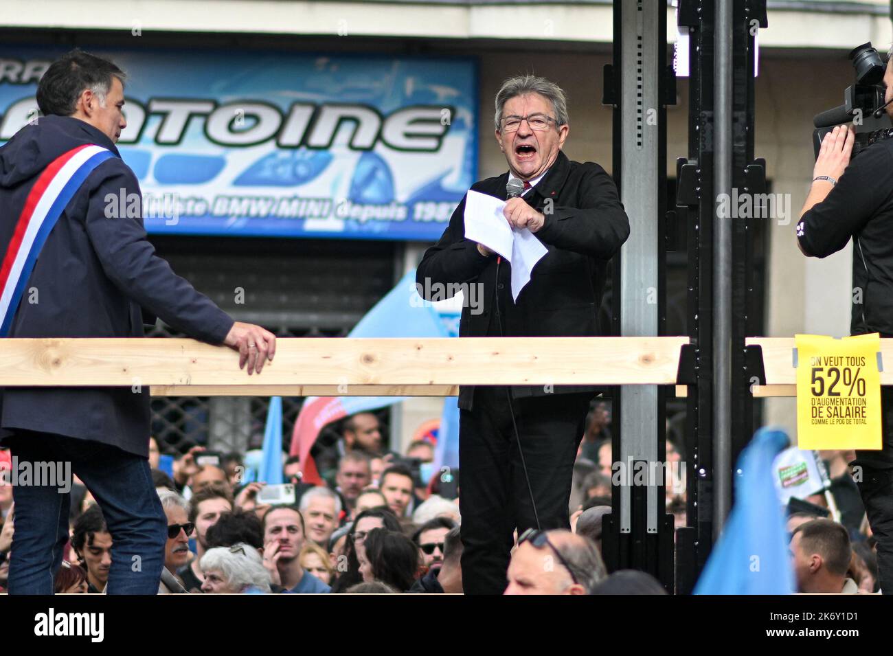 Jean Luc Melenchon, Olivier Faure during a rally against soaring living ...