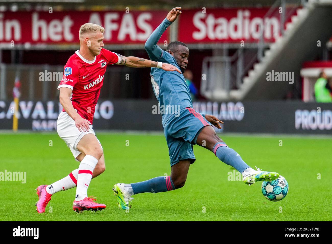 Alkmaar - Jens Odgaard of AZ Alkmaar, Lutsharel Geertruida of Feyenoord ...
