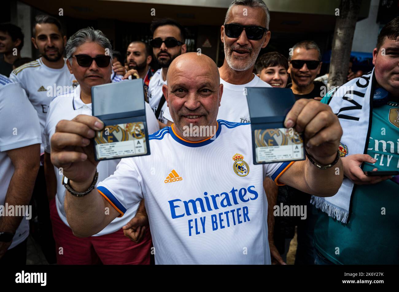 Madrid, Spain. 16th Oct, 2022. A Real Madrid fan shows his season ...