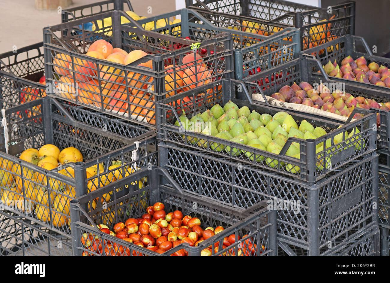 Stacks of Crates of Assorted Fruits For Sale at Local Market in Early ...