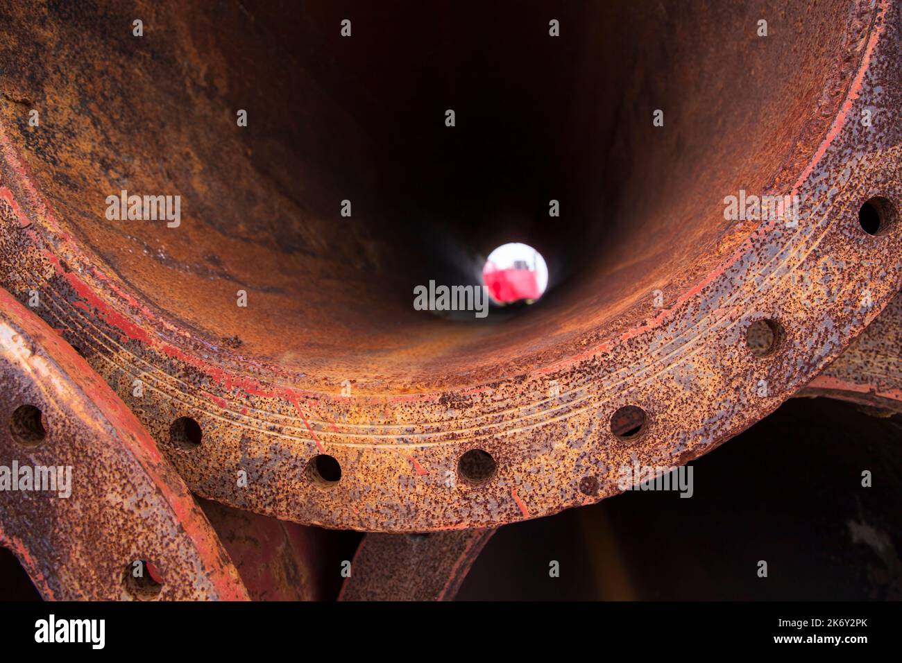 Close-up focus Rusted iron steel metal pipe hole can be used as an ...