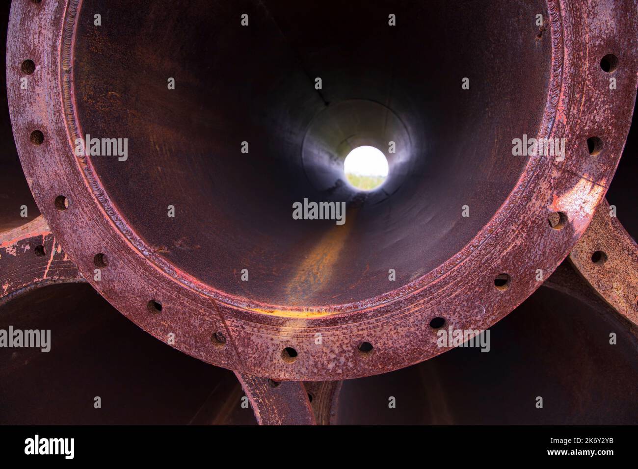 Close-up focus Rusted iron steel metal pipe hole can be used as an ...