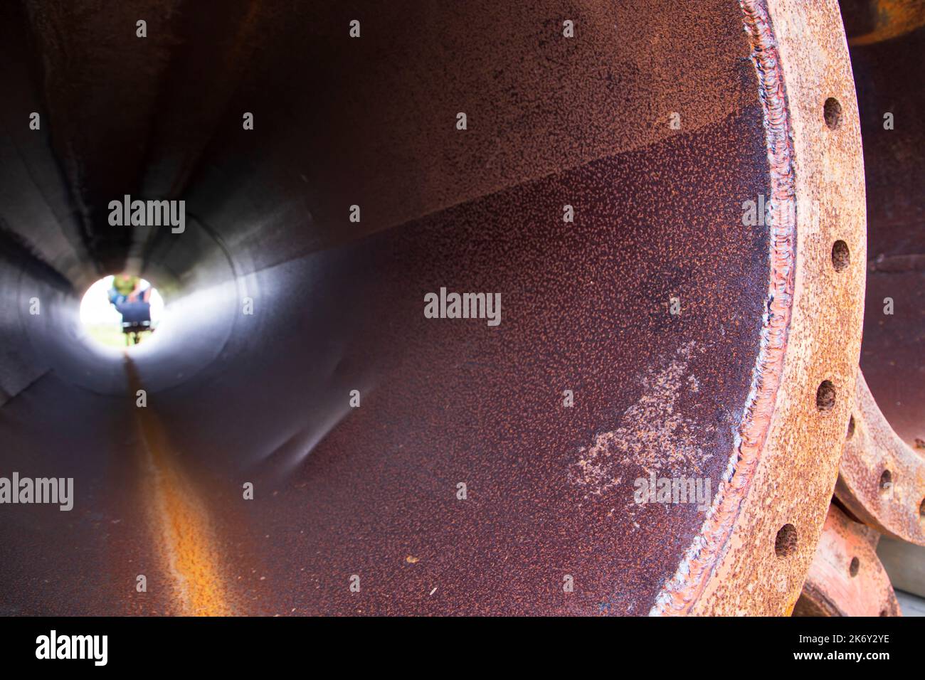 Close-up focus Rusted iron steel metal pipe hole can be used as an ...