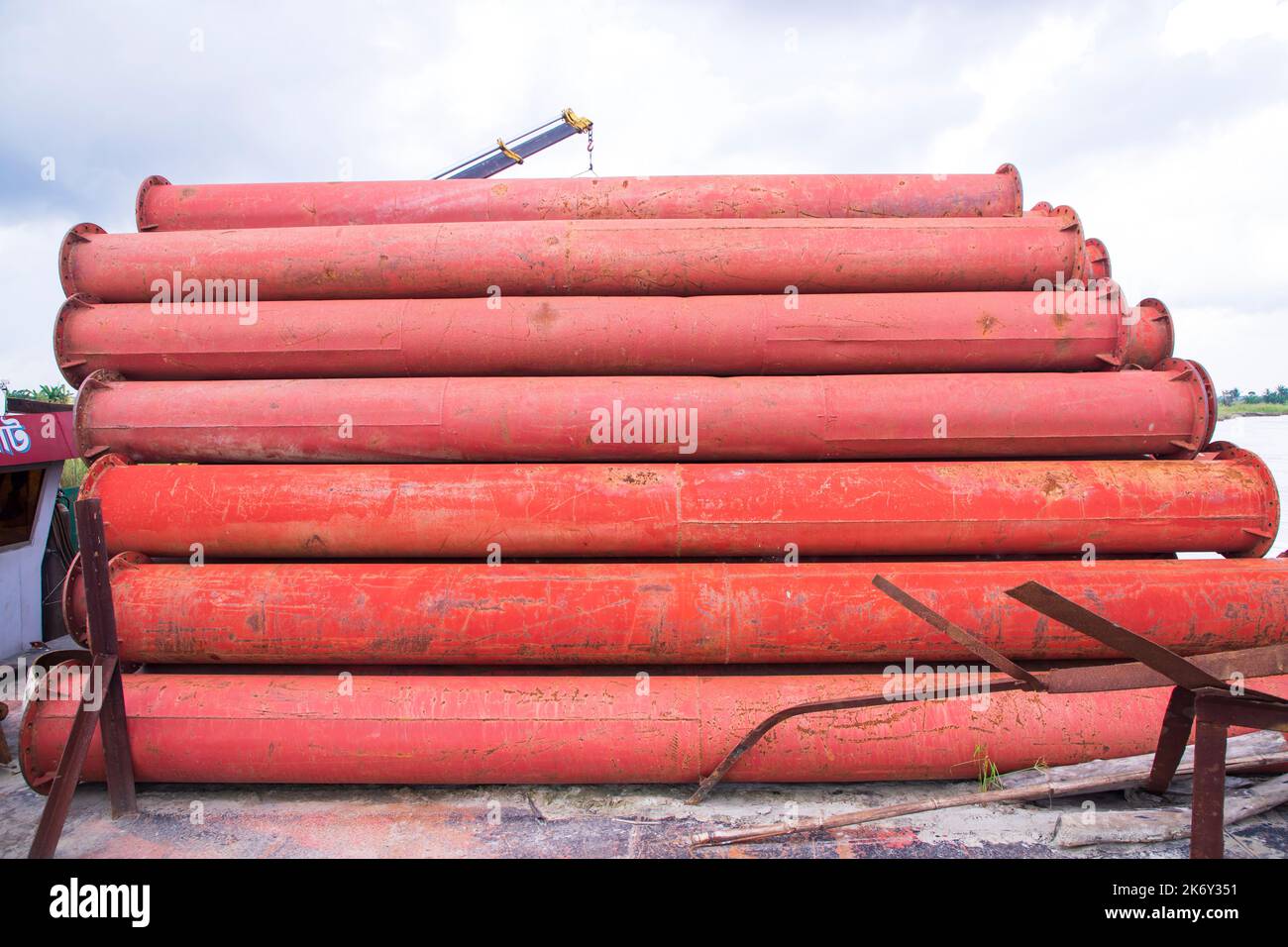 Rusted iron steel metal pipes stack an industrial field Stock Photo - Alamy
