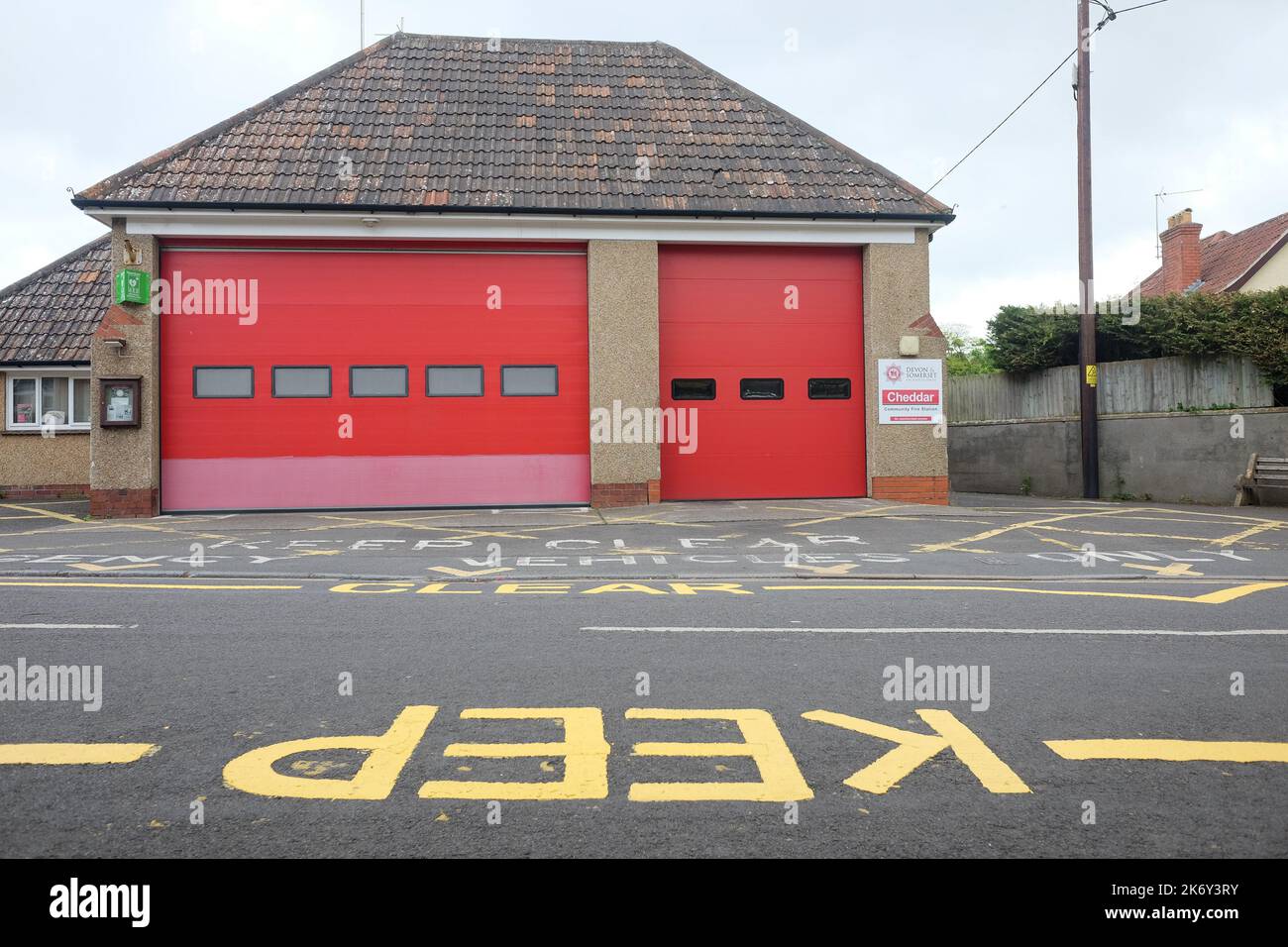 May 2022 Rual fire station in the Somerset village of Cheddar, England ...