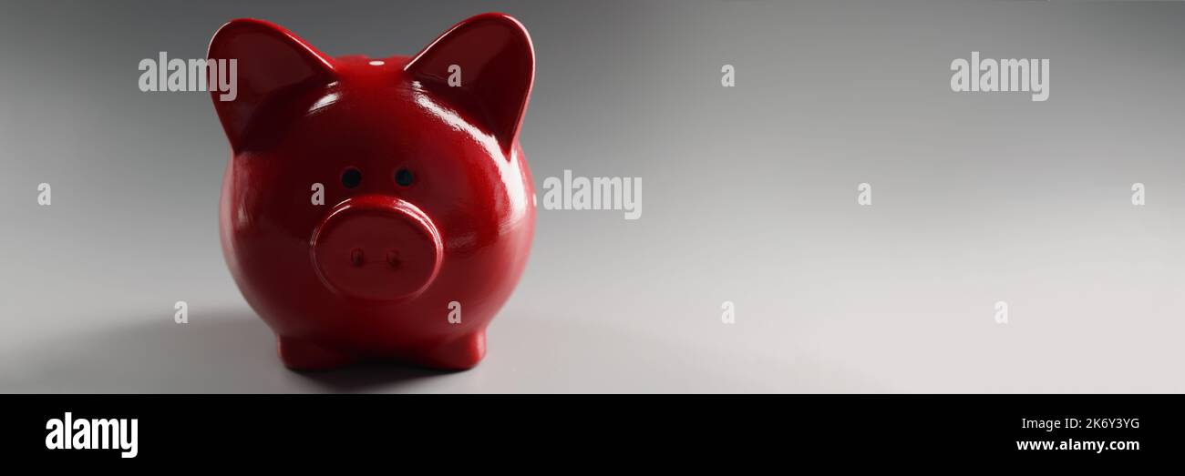 Red ceramic piggy bank on a gray background, close-up Stock Photo - Alamy