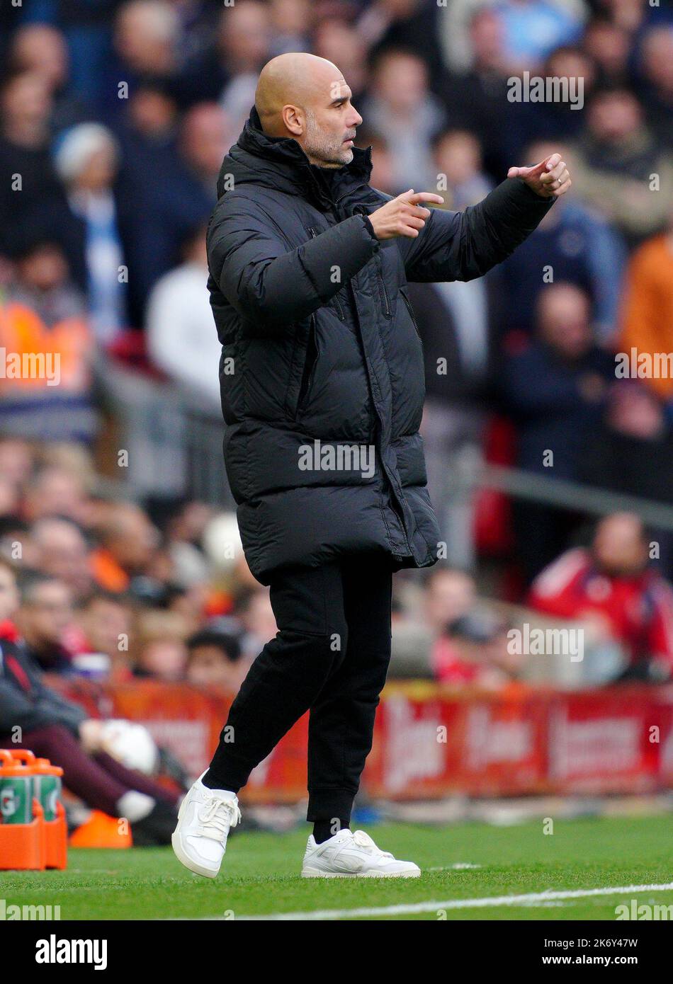 Manchester City manager Pep Guardiola on the sideline during the ...