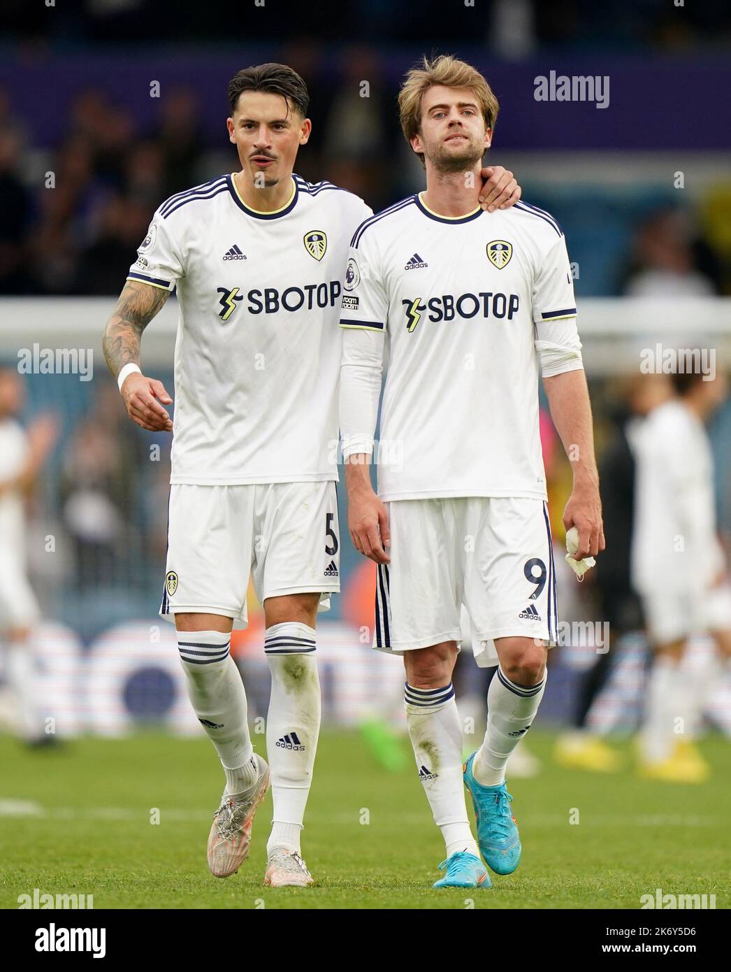 Leeds United's Robin Koch (left) and Patrick Bamford react after the ...