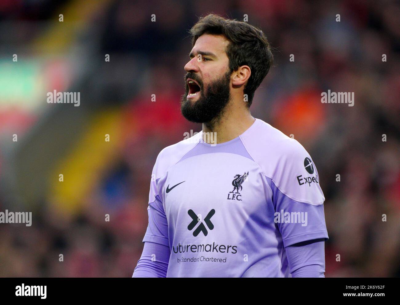 Liverpool goalkeeper Alisson Becker during the Premier League match at ...