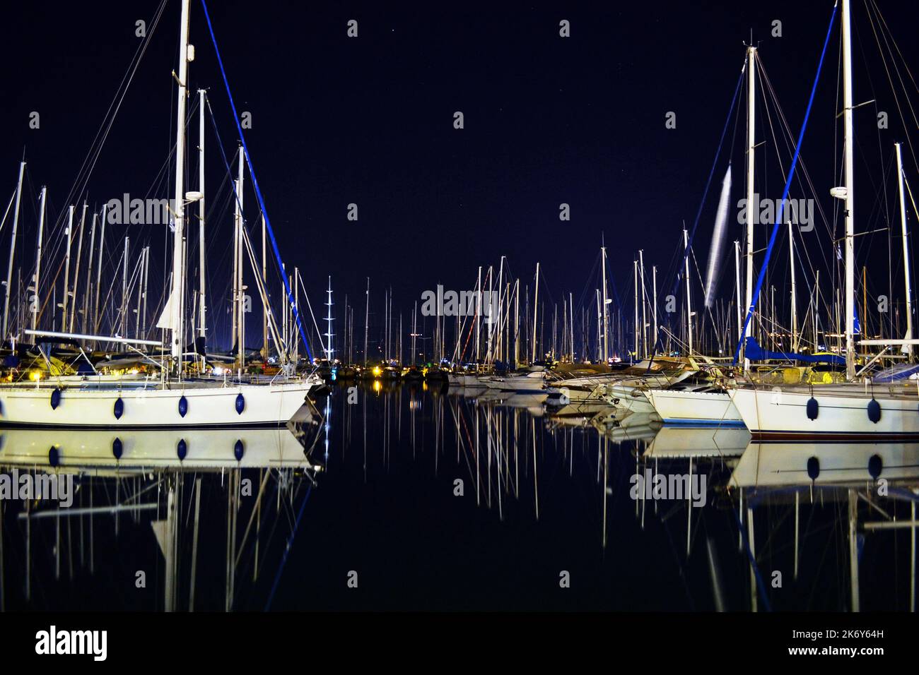Calm night inside Gouvia marina in Corfu island Stock Photo - Alamy
