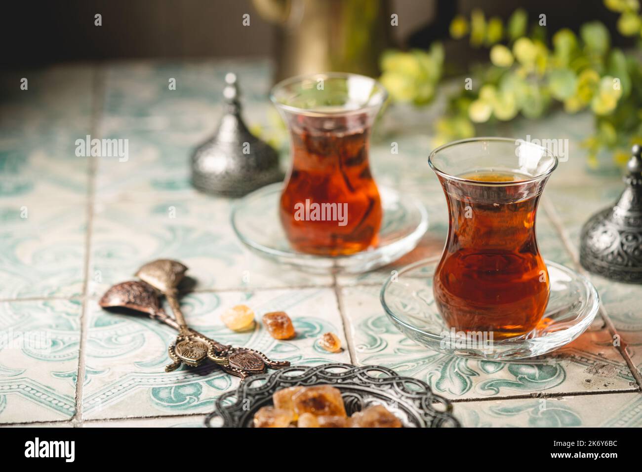 Turkish tea in traditional glass Stock Photo - Alamy