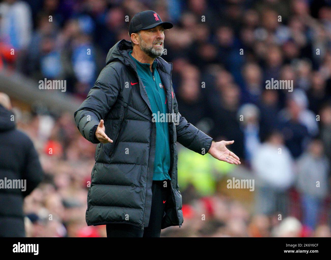 Liverpool manager Jurgen Klopp gestures from the sideline during the Premier League match at ...