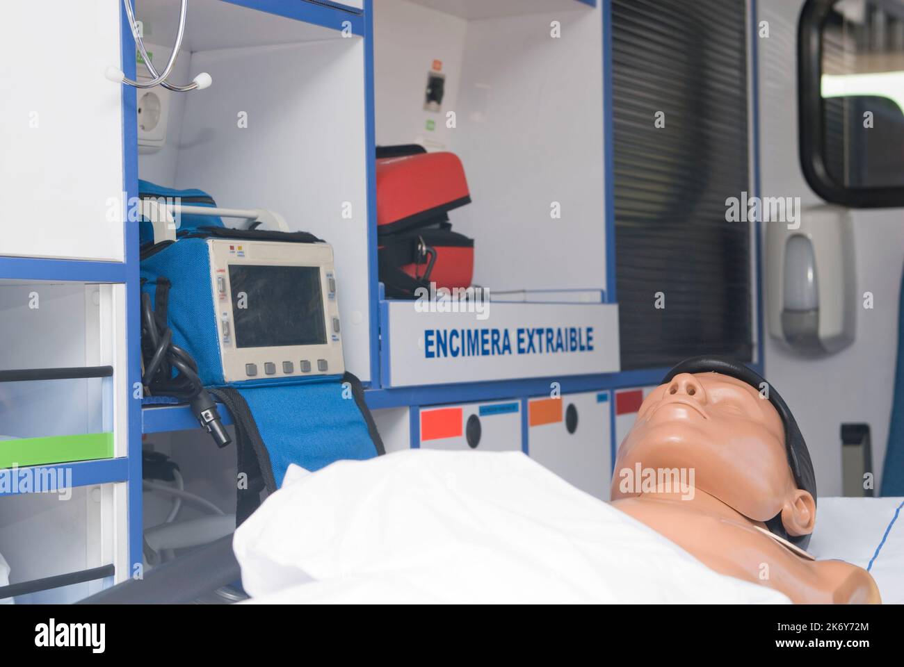 fully equipped ambulance with mannequin for first aid practices Stock ...