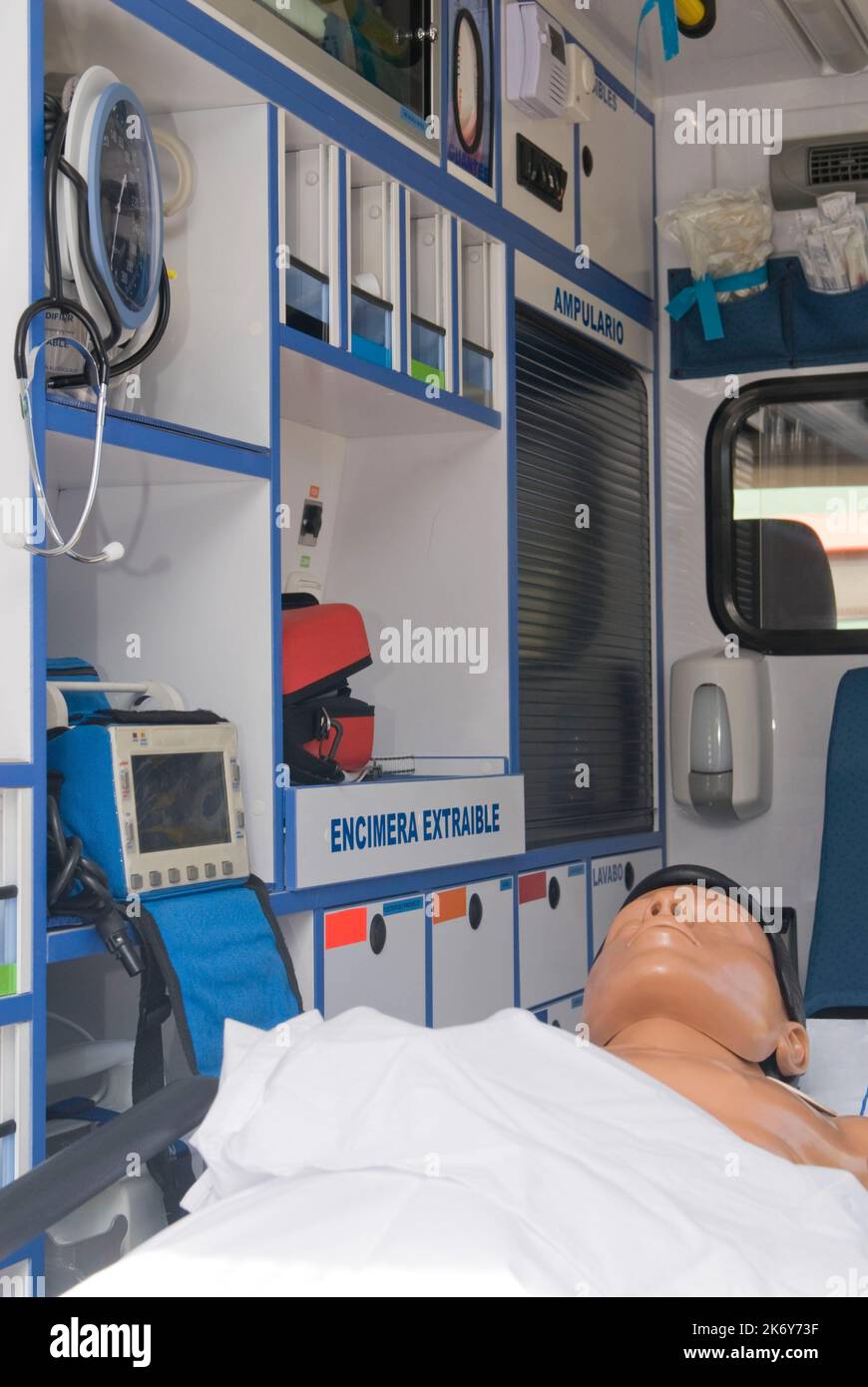 fully equipped ambulance with mannequin for first aid practices Stock ...
