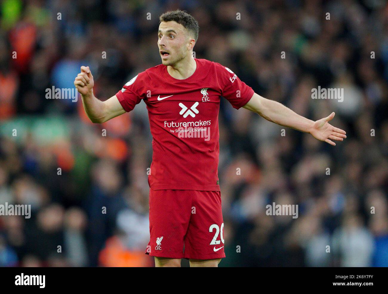 Liverpool's Diogo Jota gestures during the Premier League match at ...
