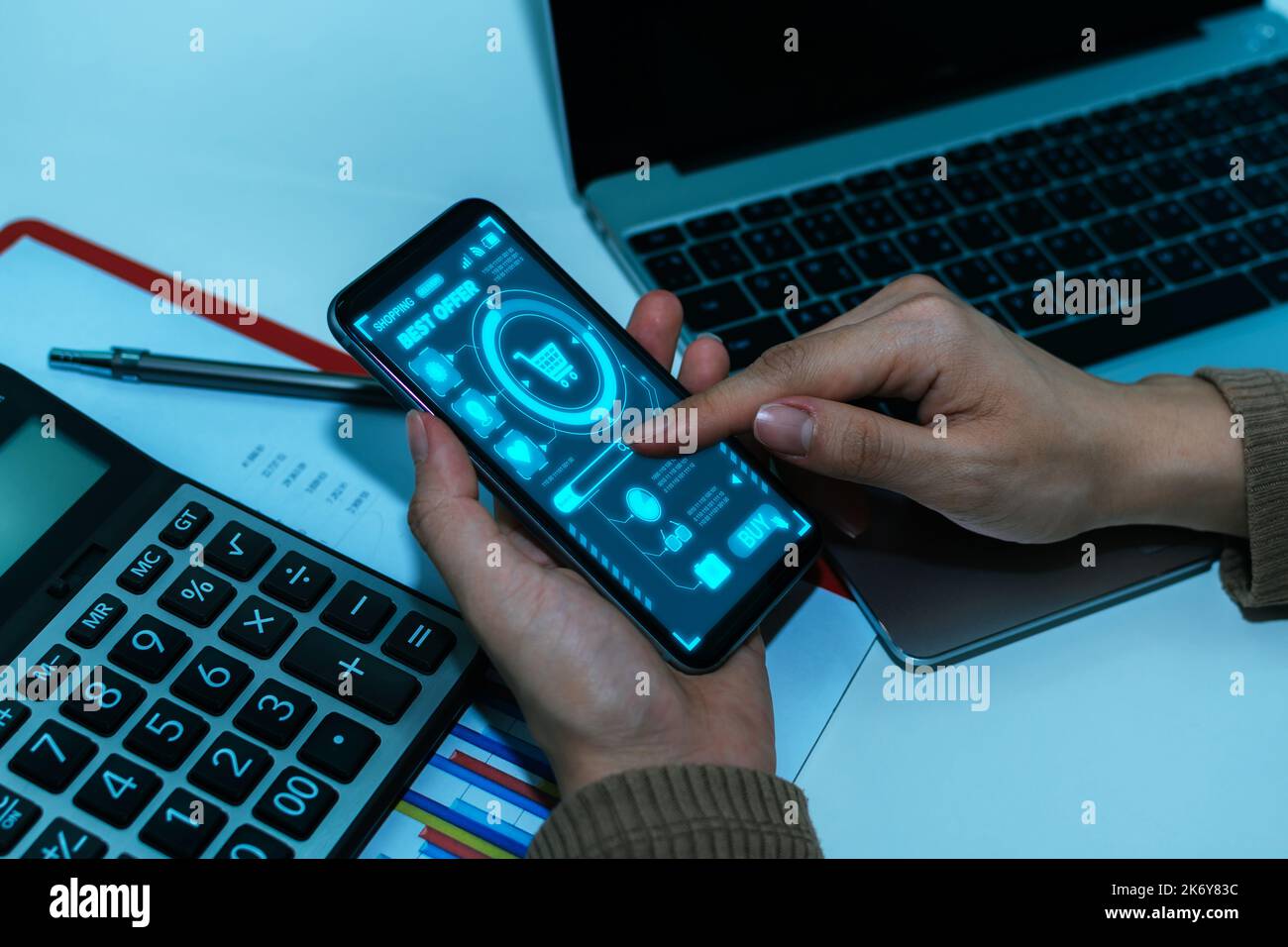 Shopping Online. people hand online shopping mobile with mobile smart ...