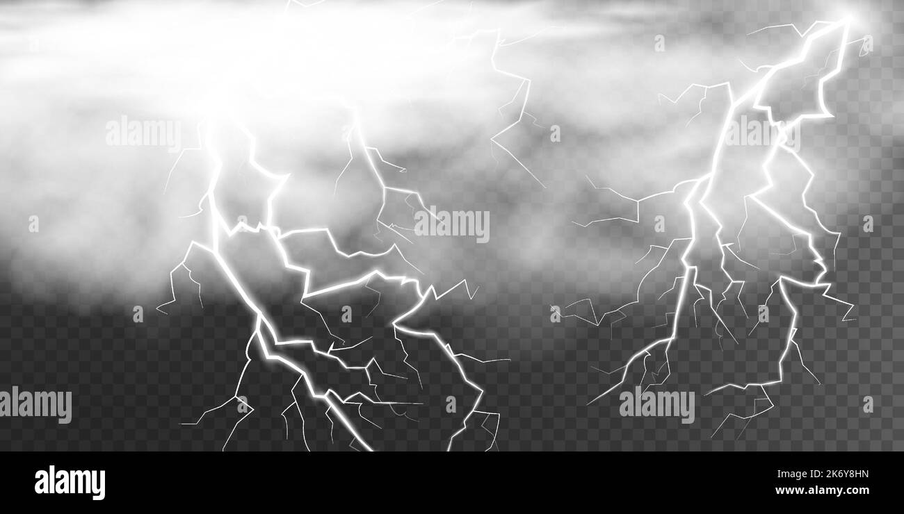 Set of lightning magical and bright light effect. Thunderstorm with ...