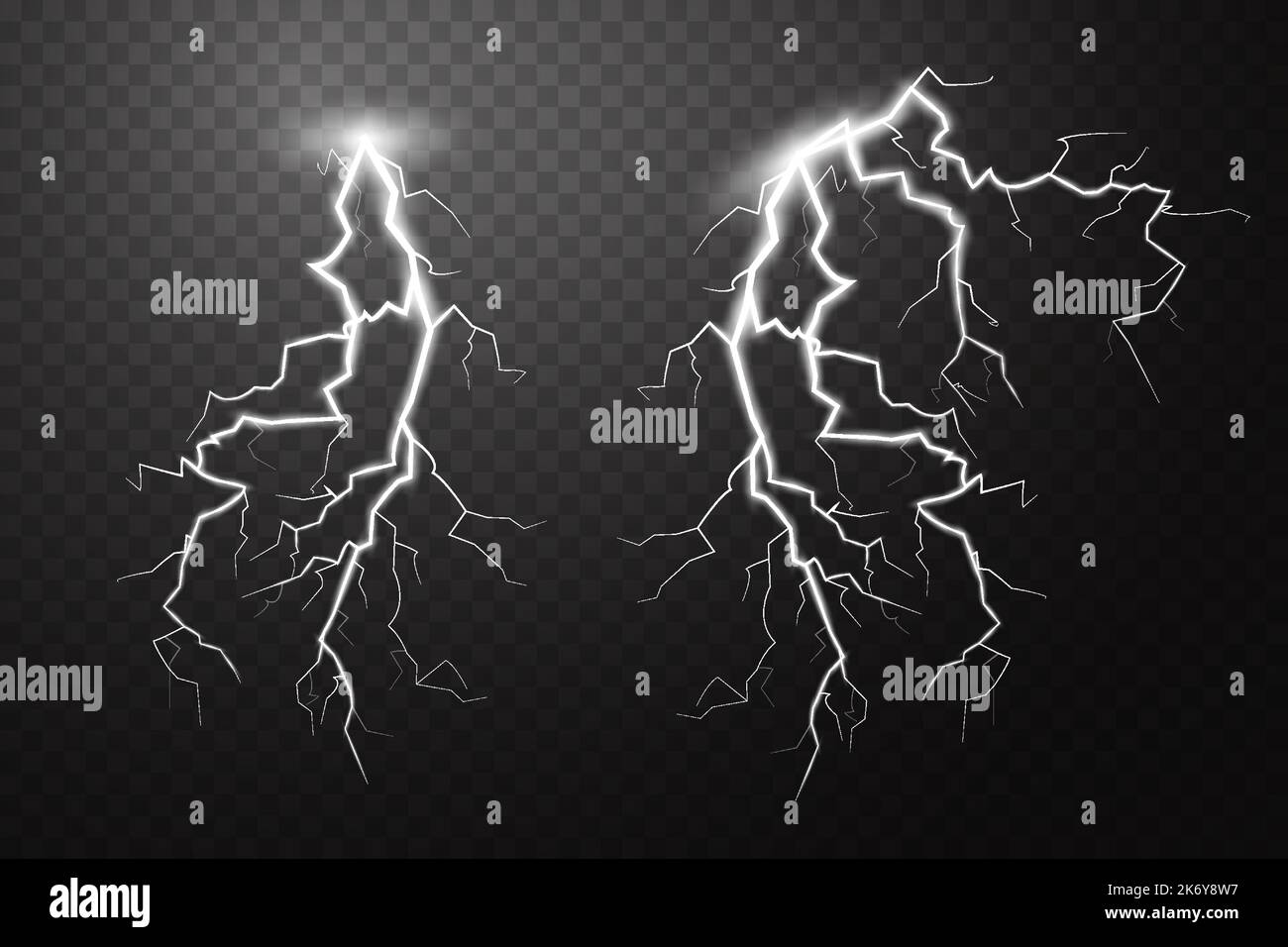 Set of lightning magical and bright light effect. Thunderstorm with ...