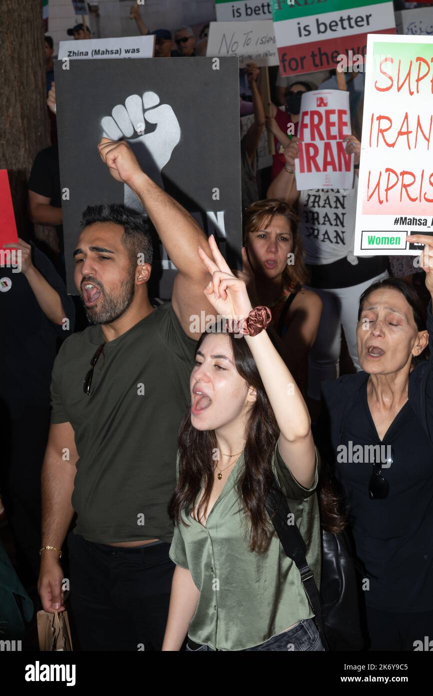 Portland, United States. 16th Oct, 2022. Protesters gesture during the ...