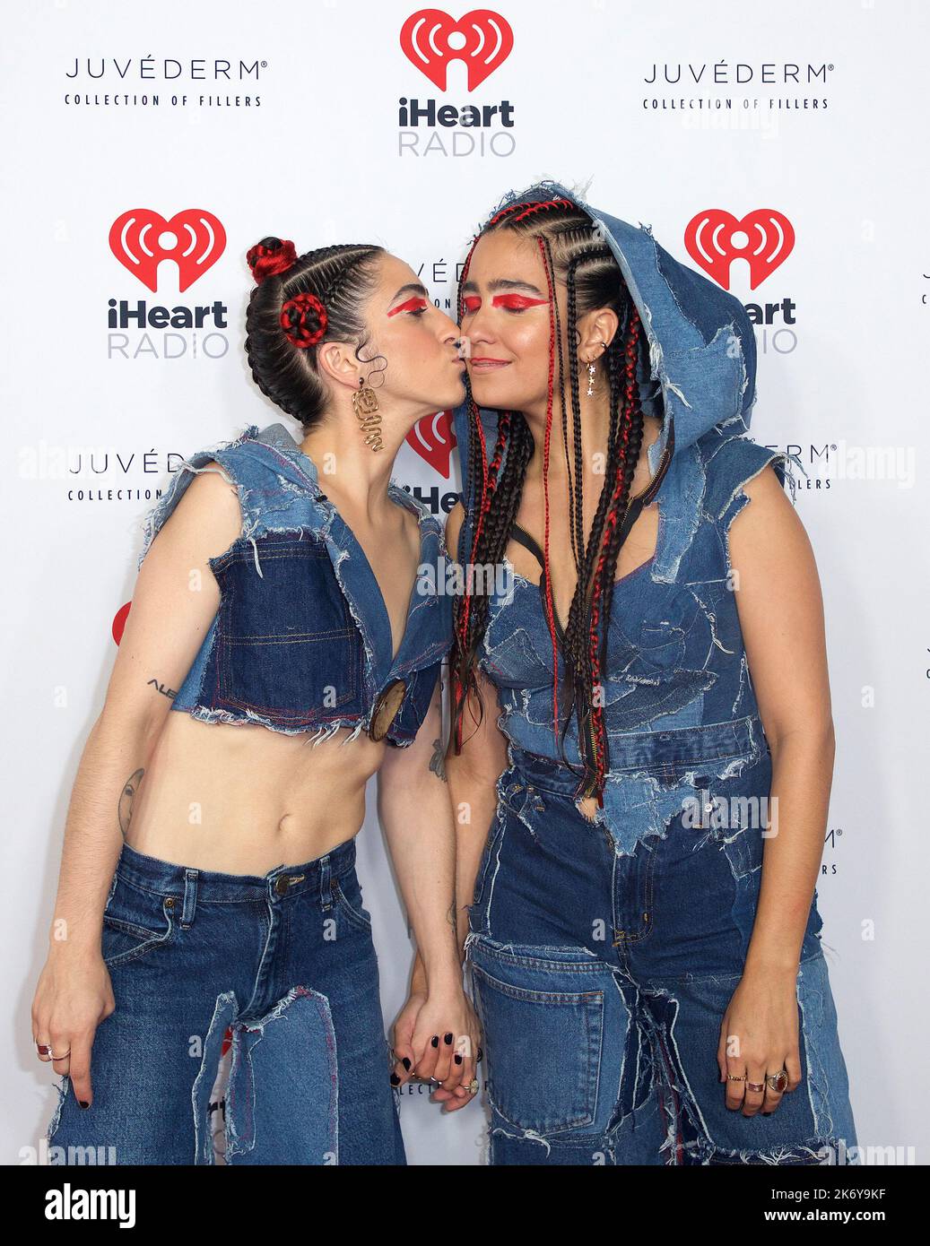 MIAMI, FLORIDA - Emily Estefan and Gemeny Hernandez are seen on the red carpet at FTX Arena ...