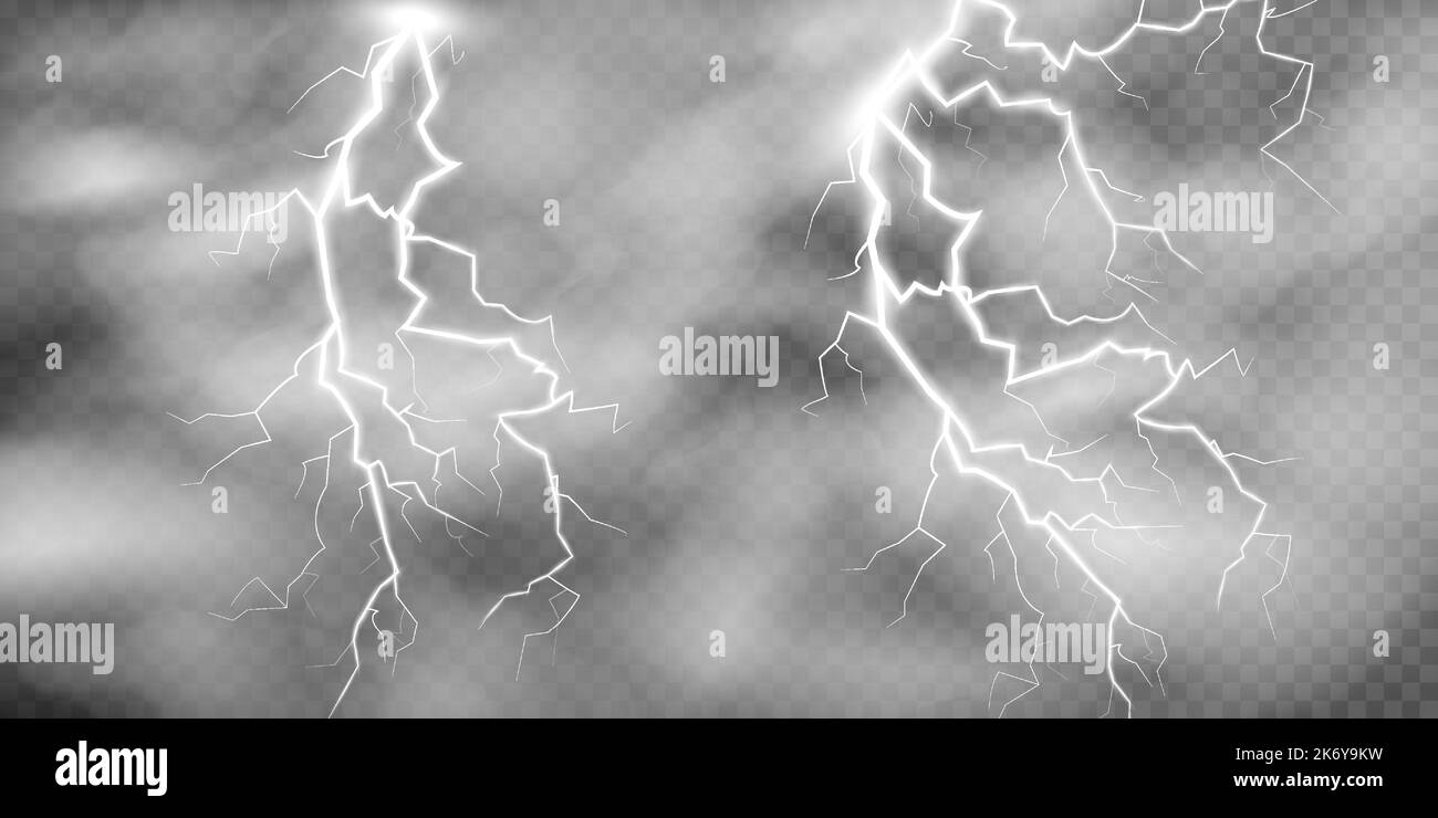 Set of lightning magical and bright light effect. Thunderstorm with ...