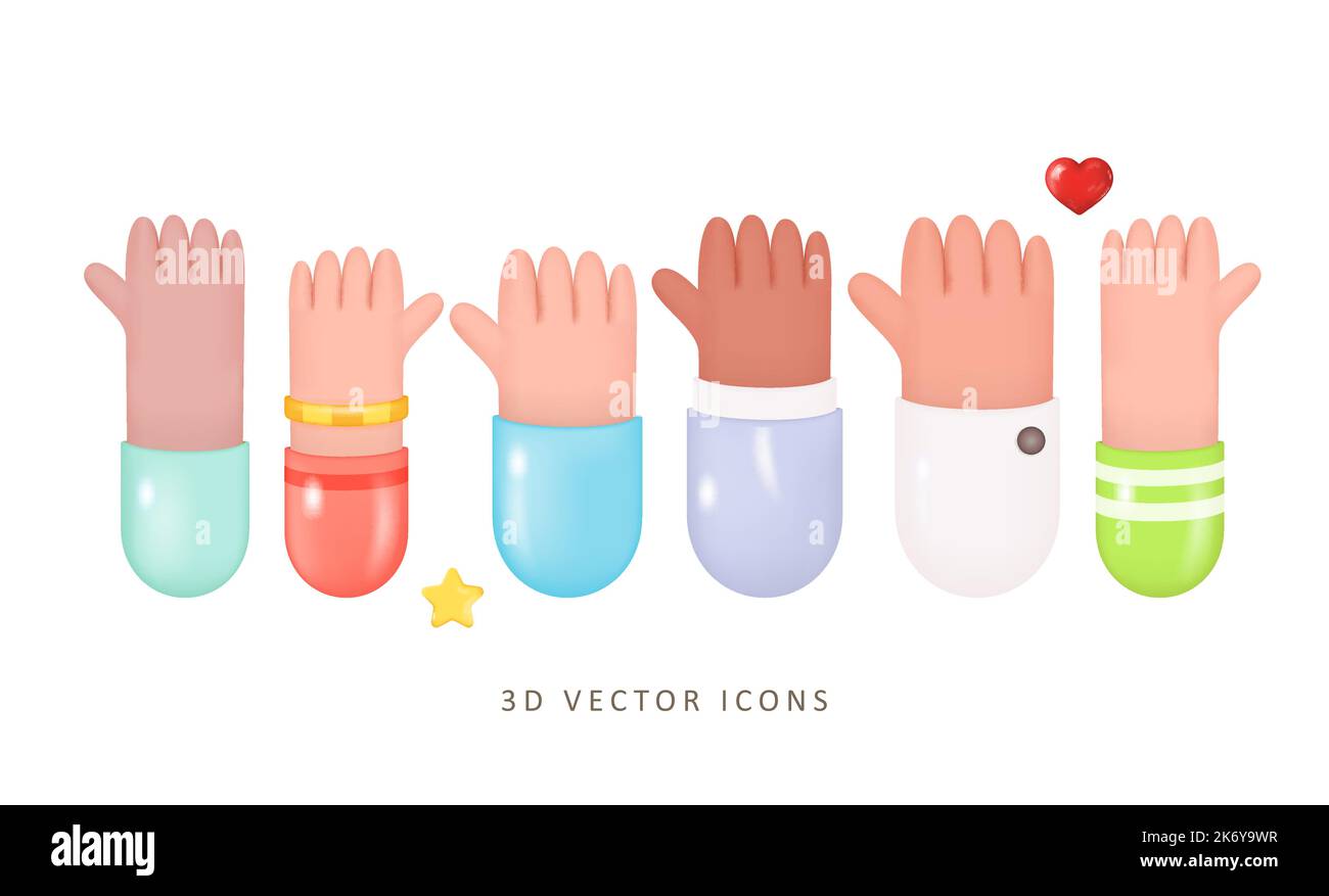 3D Raised Hands Vector Set. Voting, Teamwork, Collaboration ...