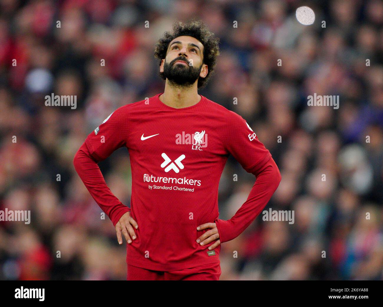 Liverpool's Mohamed Salah reacts during the Premier League match at ...