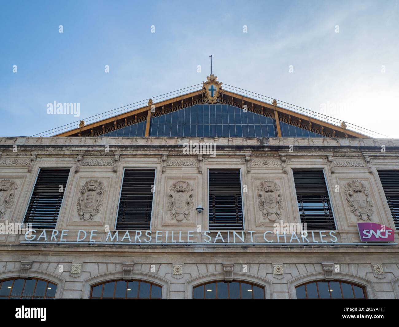 Marseille, France - May 22nd 2022: Historic facade of the main station ...