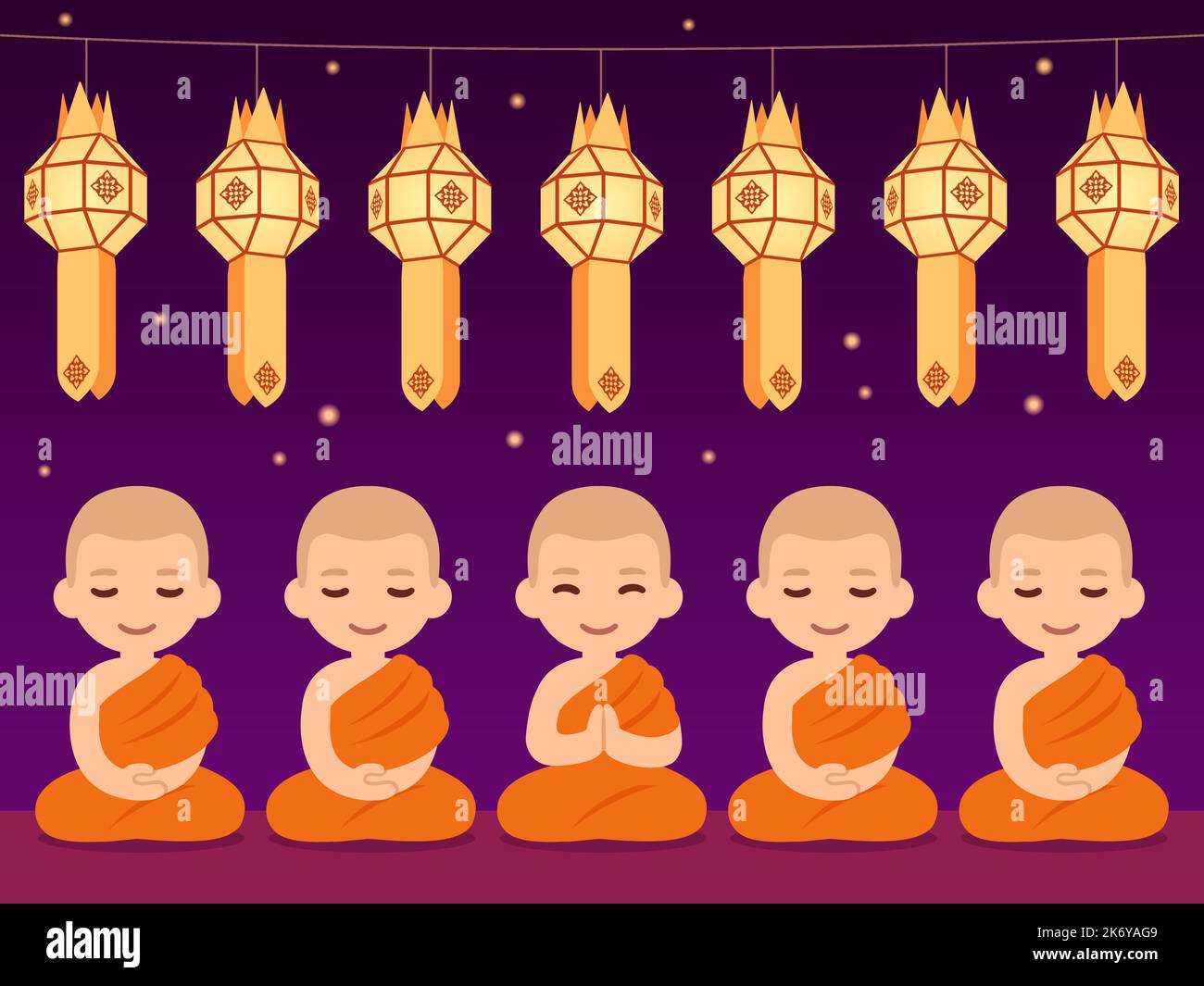 Traditional Thai Yi Peng or Loy Krathong festival. Cute Buddhist monks ...