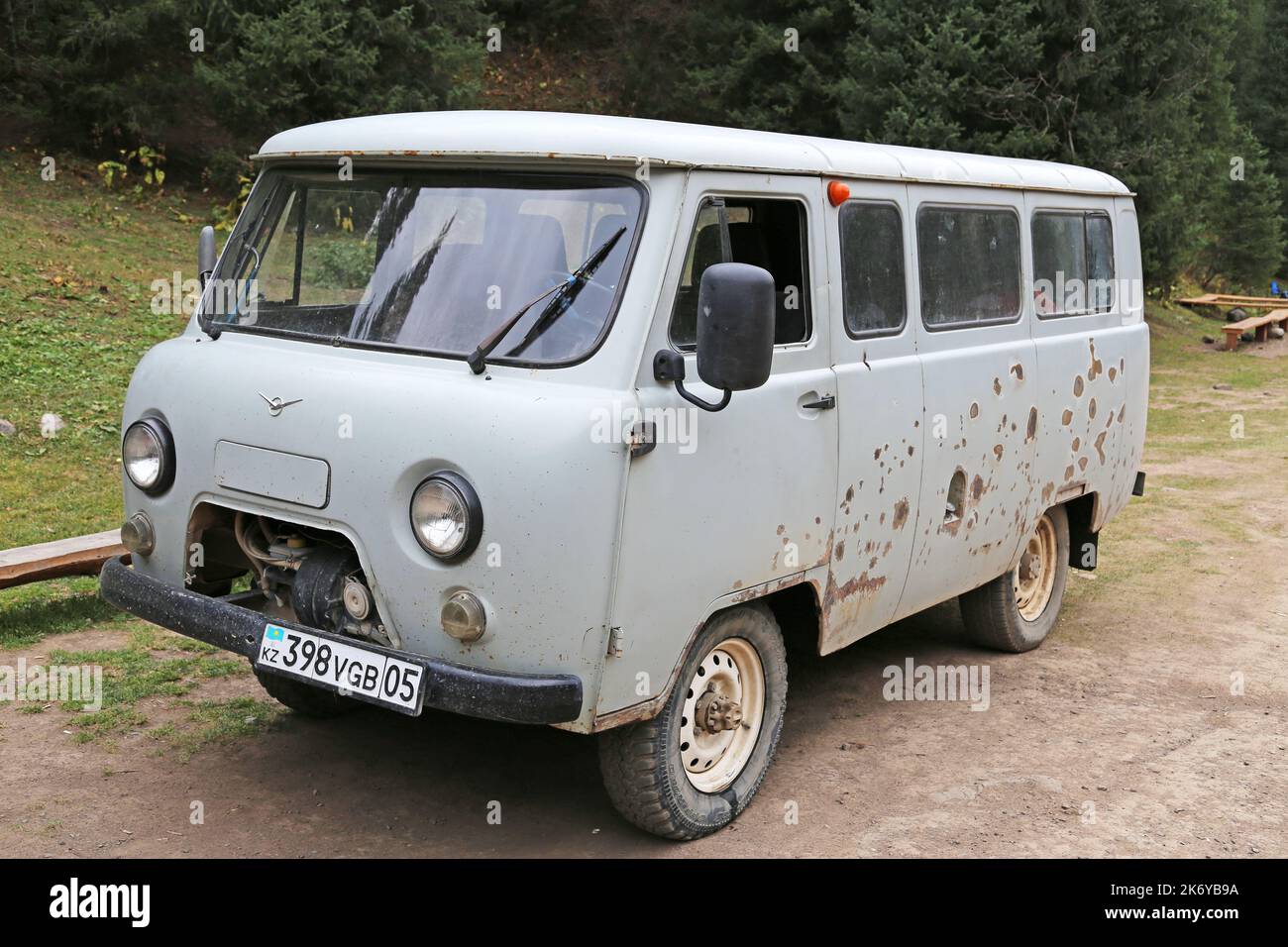UAZ-452 'Bukhanka (bread loaf)' minibus, Lake Kaindy, Kolsay Lakes National Park, Saty, Tien ...