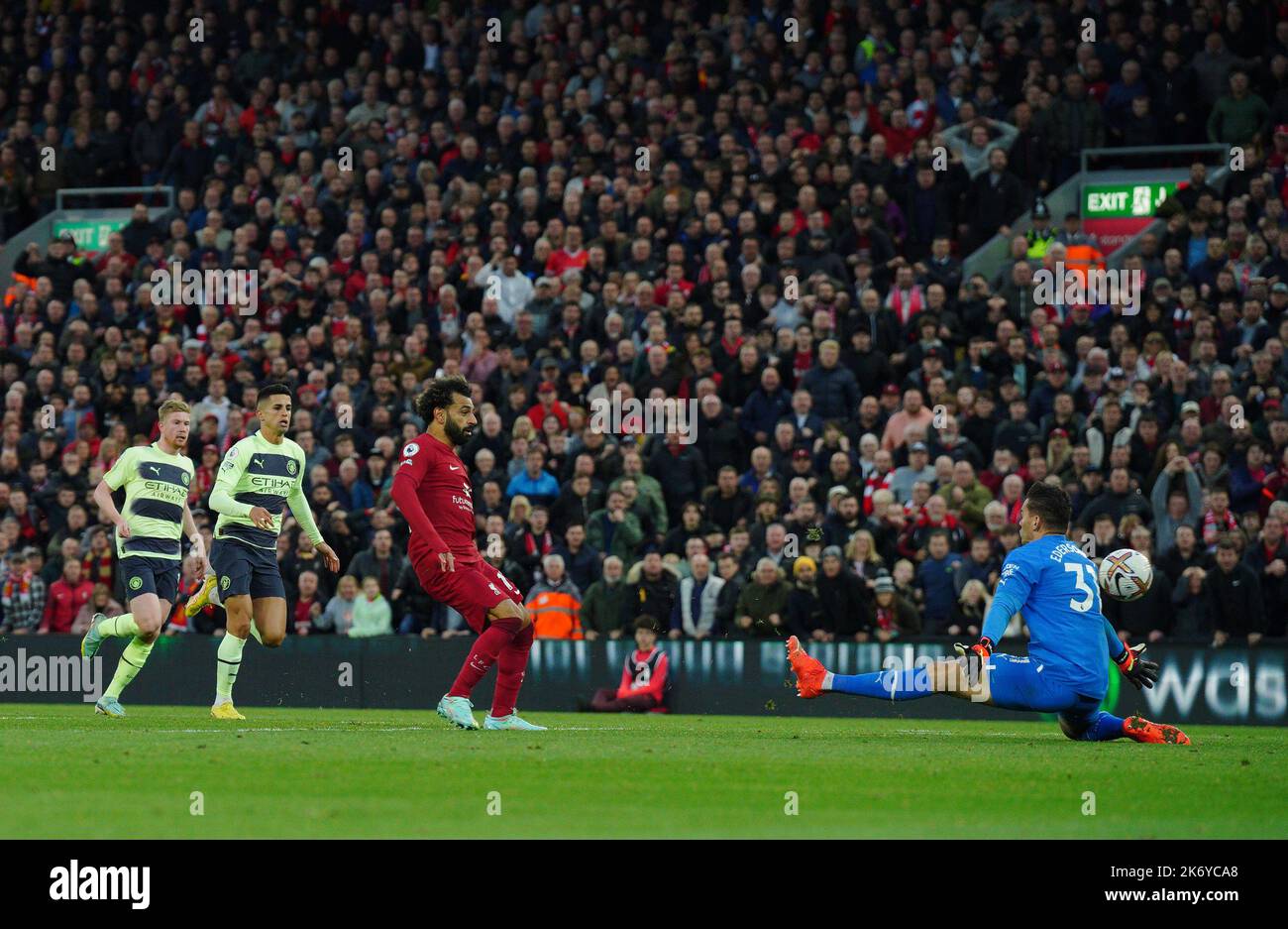 Liverpool's Mohamed Salah scores the opening goal during the Premier ...