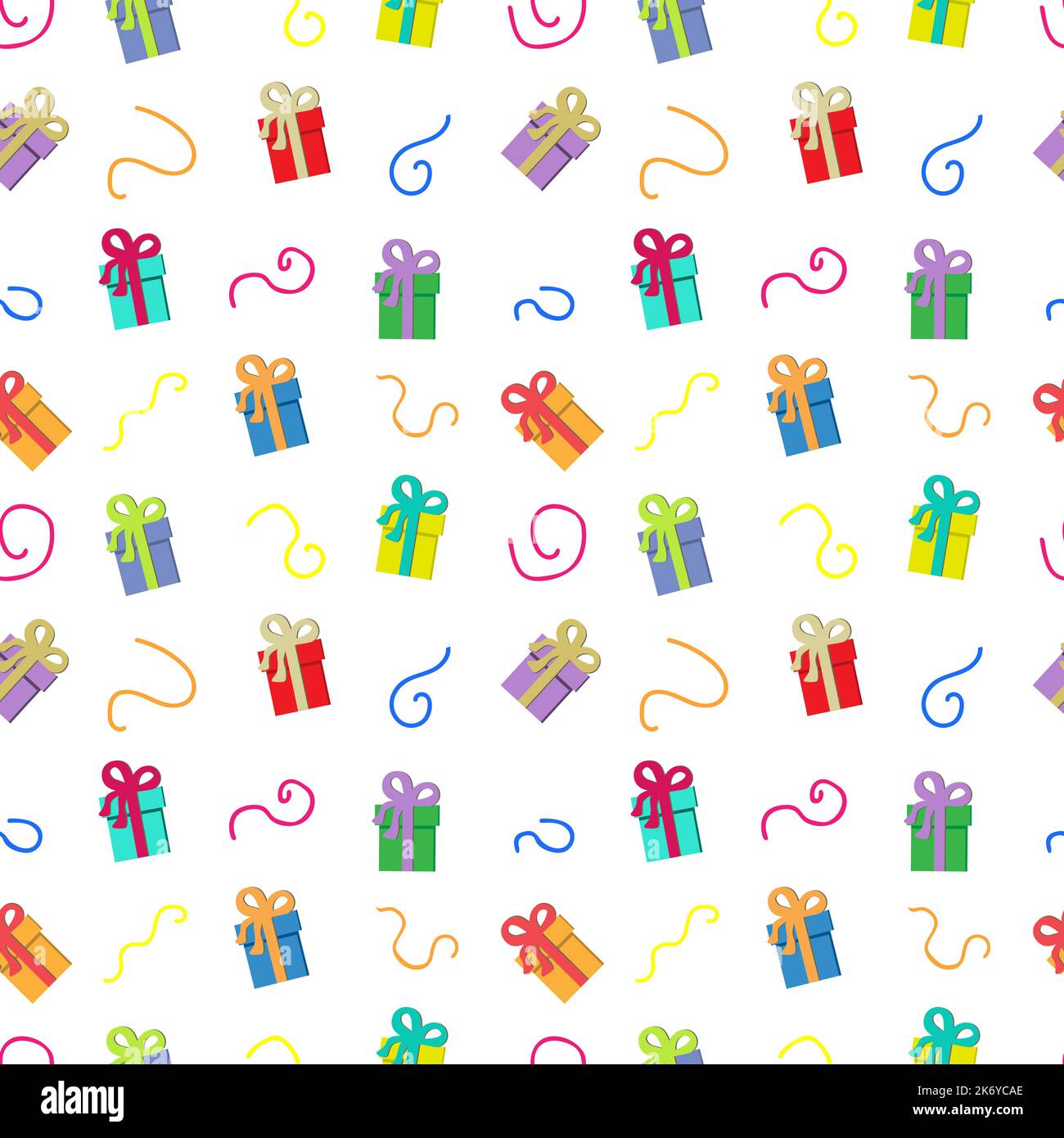 Gifts with colorful ribbons on a white background. Seamless fabric ...