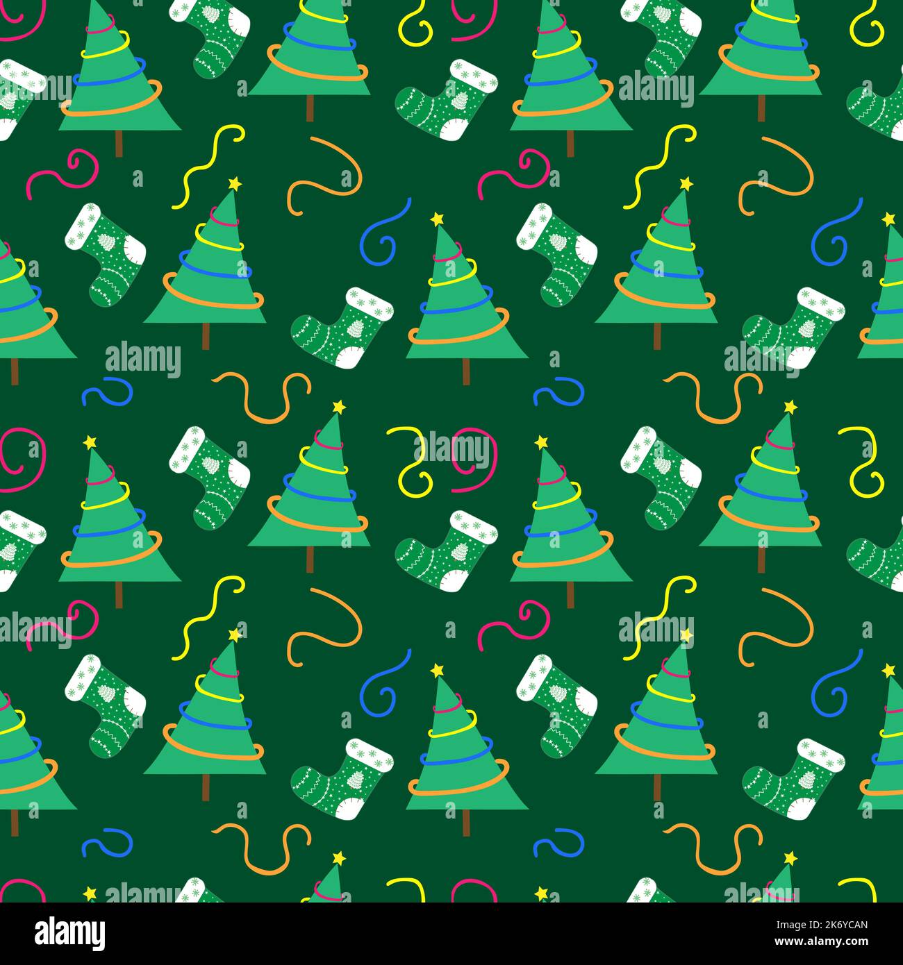 New Year tree with colorful garlands and a Christmas sock on a green ...