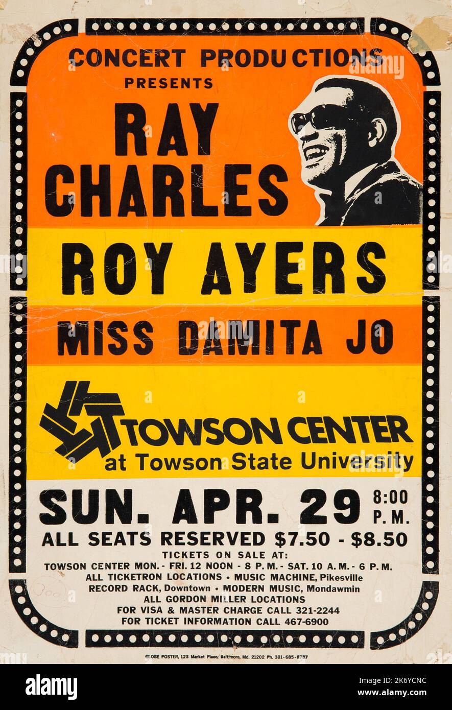Ray Charles, Roy Ayers, Miss Damita Jo - Towson Center Concert Poster ...