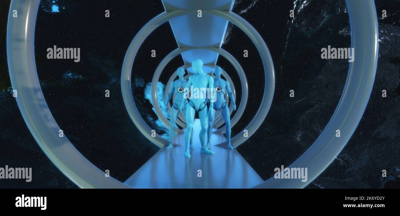 3d render. Futuristic space and humanoid Stock Photo - Alamy