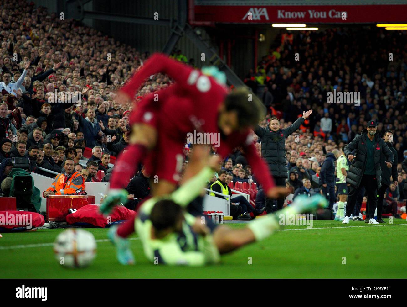 Liverpool manager Jurgen Klopp reacts as Liverpool's Mohamed Salah is ...