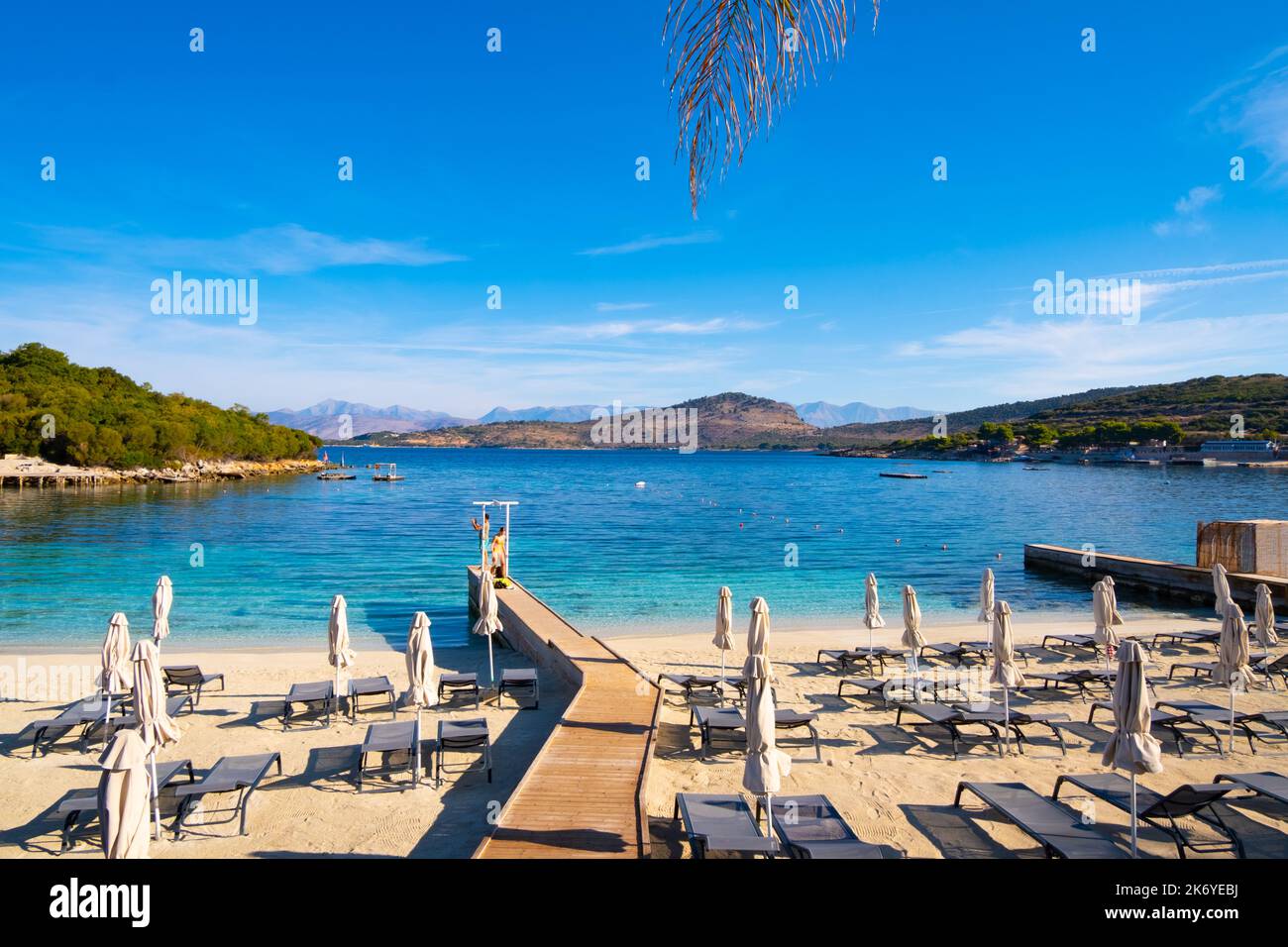 White sand beaches and blue water in Ksamil in Albania Stock Photo - Alamy