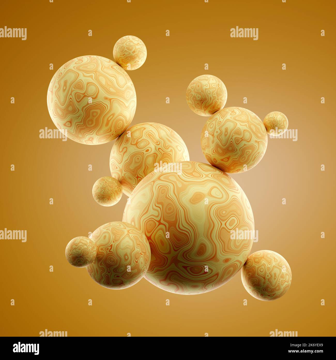 Abstract Yellow 3D Spheres, Marbles, Orbs or Planets - 3D Illustration ...
