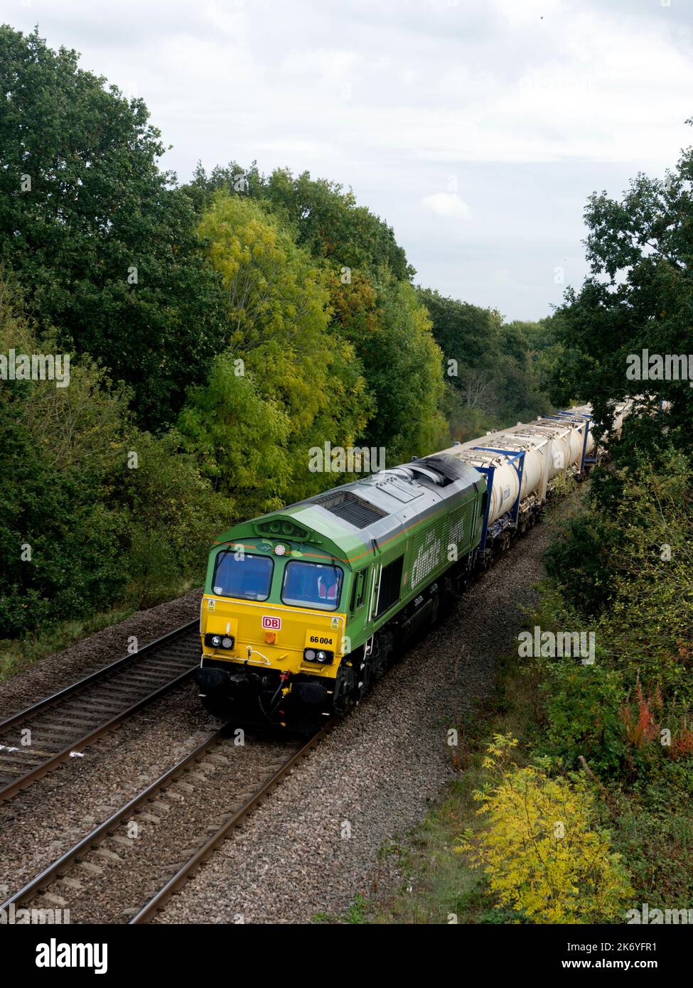 DB class 66 diesel locomotive No. 66004 pulling a freight train ...