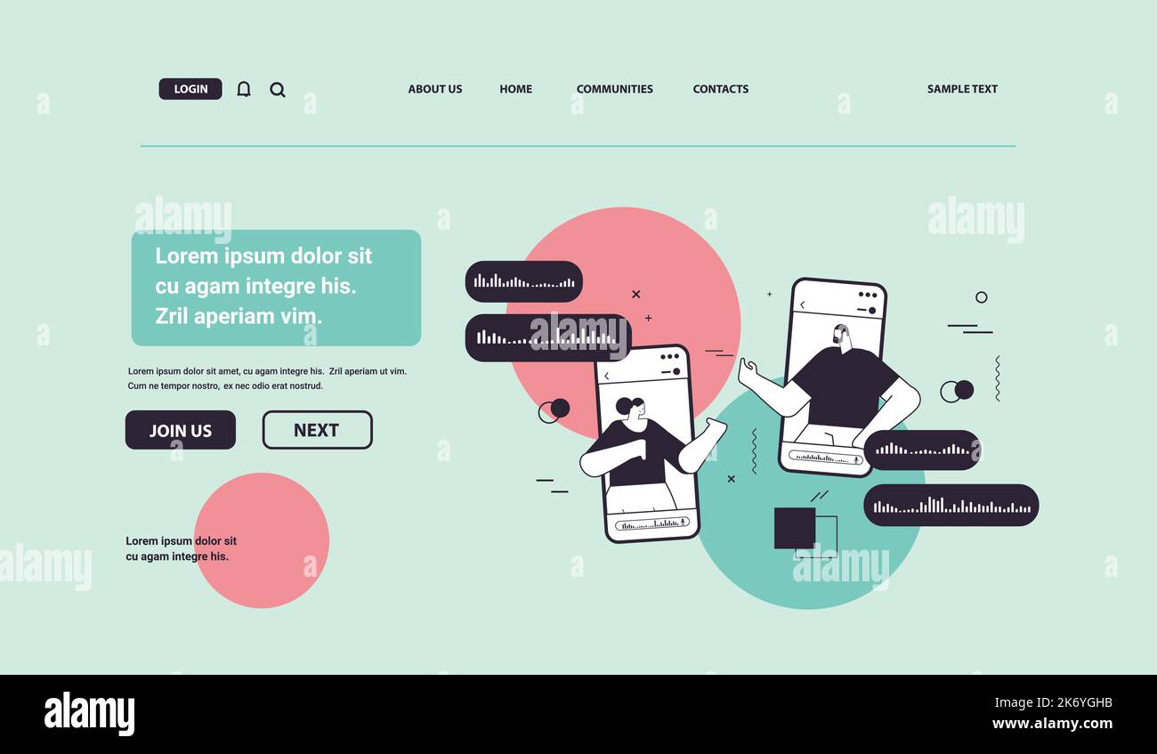 people communicating in instant messengers by voice messages in mobile app audio chat ...