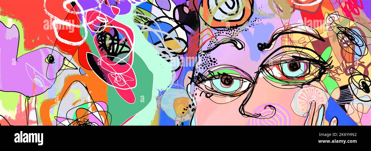 Abstract contemporary art sketch drawing, original modern artwork ...