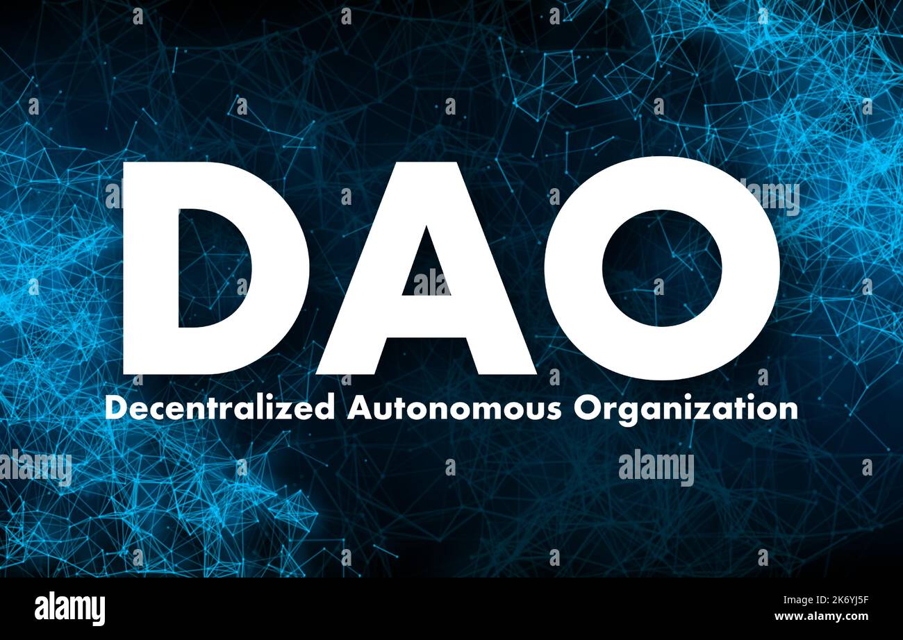 DAO, Decentralized Autonomous Organization, leadership by code and blockchain. Vector stock ...