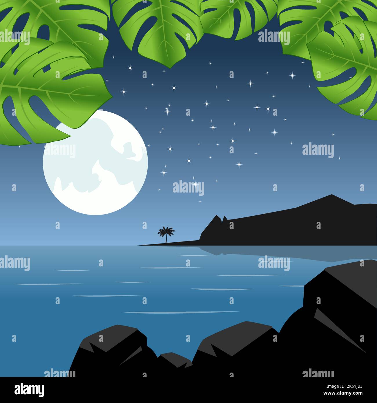 Tranquil night ocean scene Stock Vector Images - Alamy