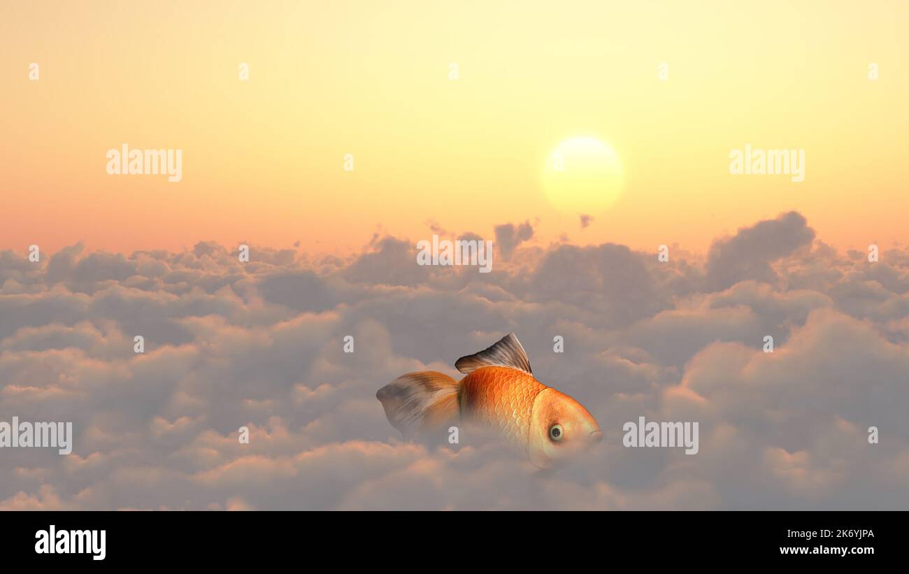 Golden fish in clouds. 3D rendering Stock Photo - Alamy