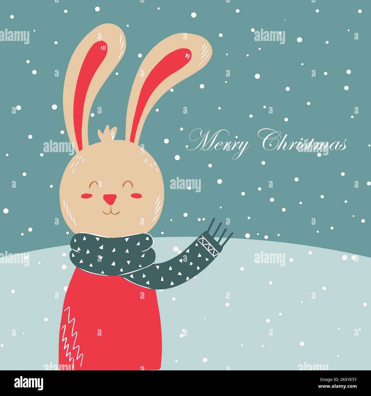 Postcard with Christmas bunny. Cute character. Design or ...