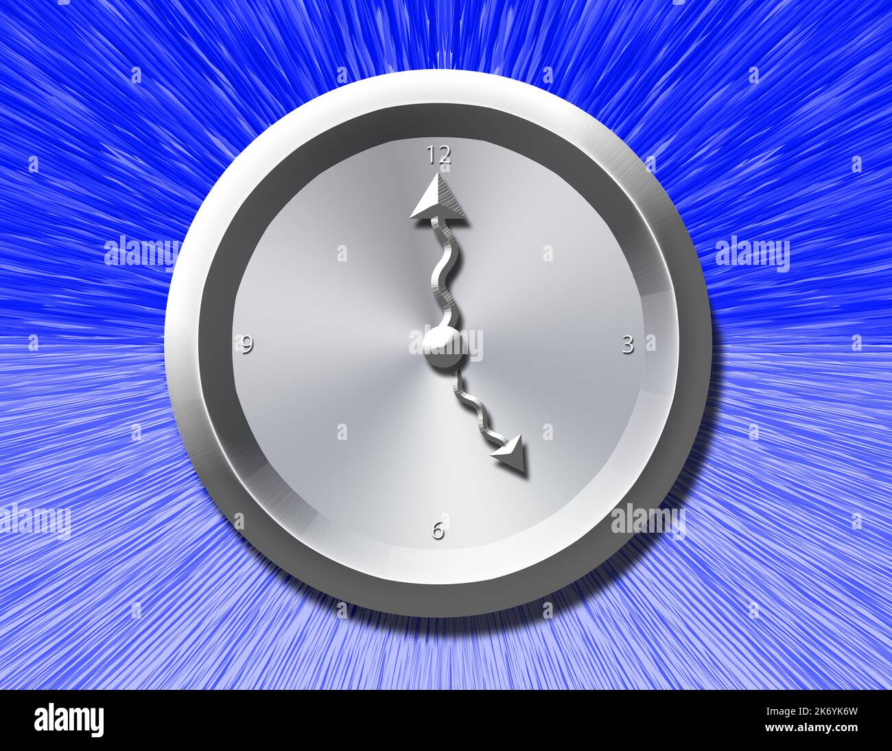 Silver Clock. Bright burst on blue background. 3D rendering Stock Photo ...