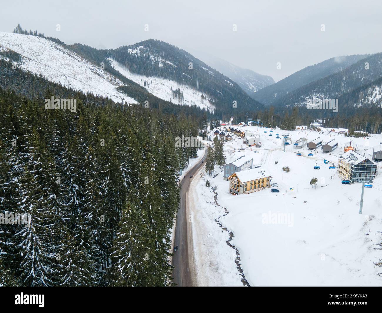 aerial view of snowed road in tatra mountains Stock Photo - Alamy