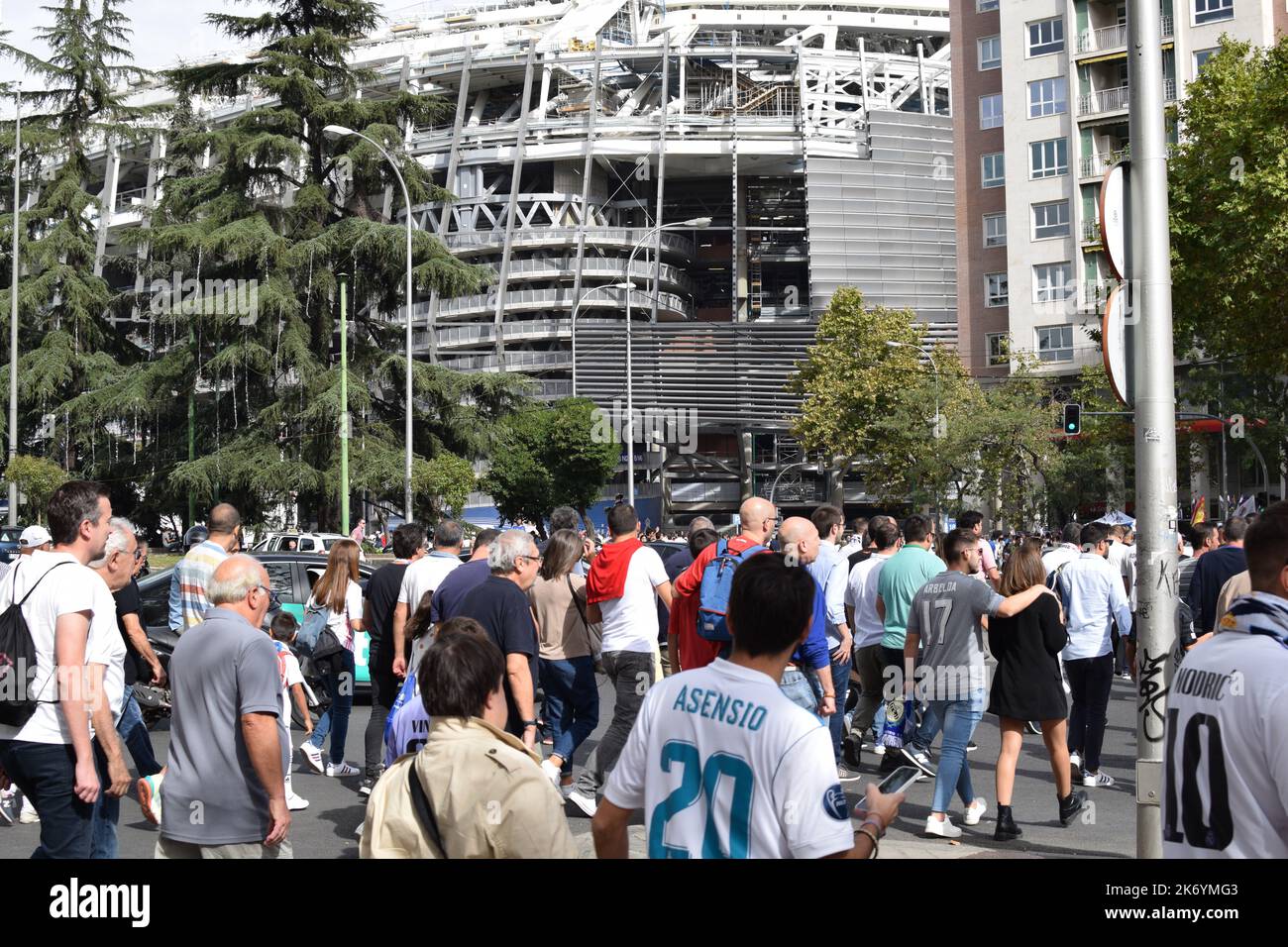 People approaching Santiago Bernabeu stadium before Real Madrid vs ...